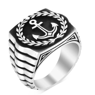 925 Sterling Silver Sailors Ring with Anchor Ornament
